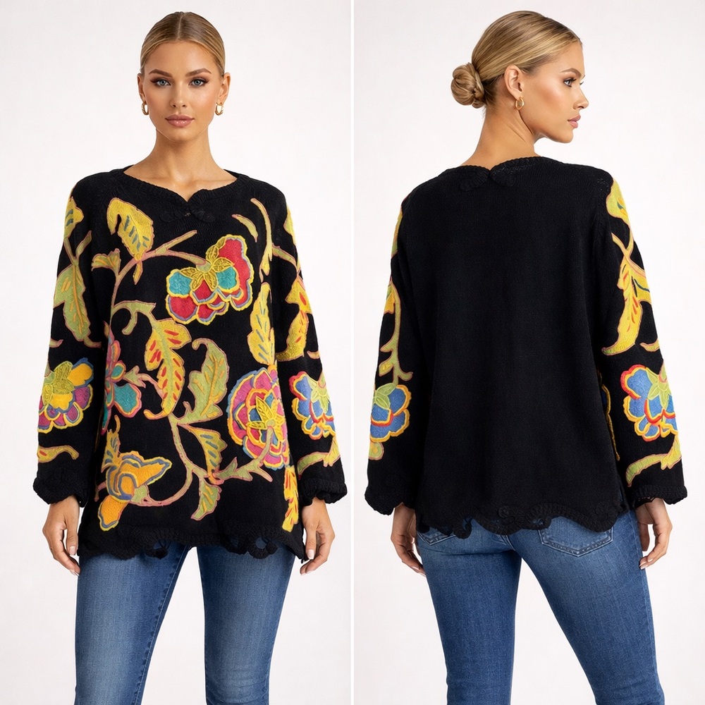 Vintage Michael Simon Floral Embroidered Oversized Kn… - Gem